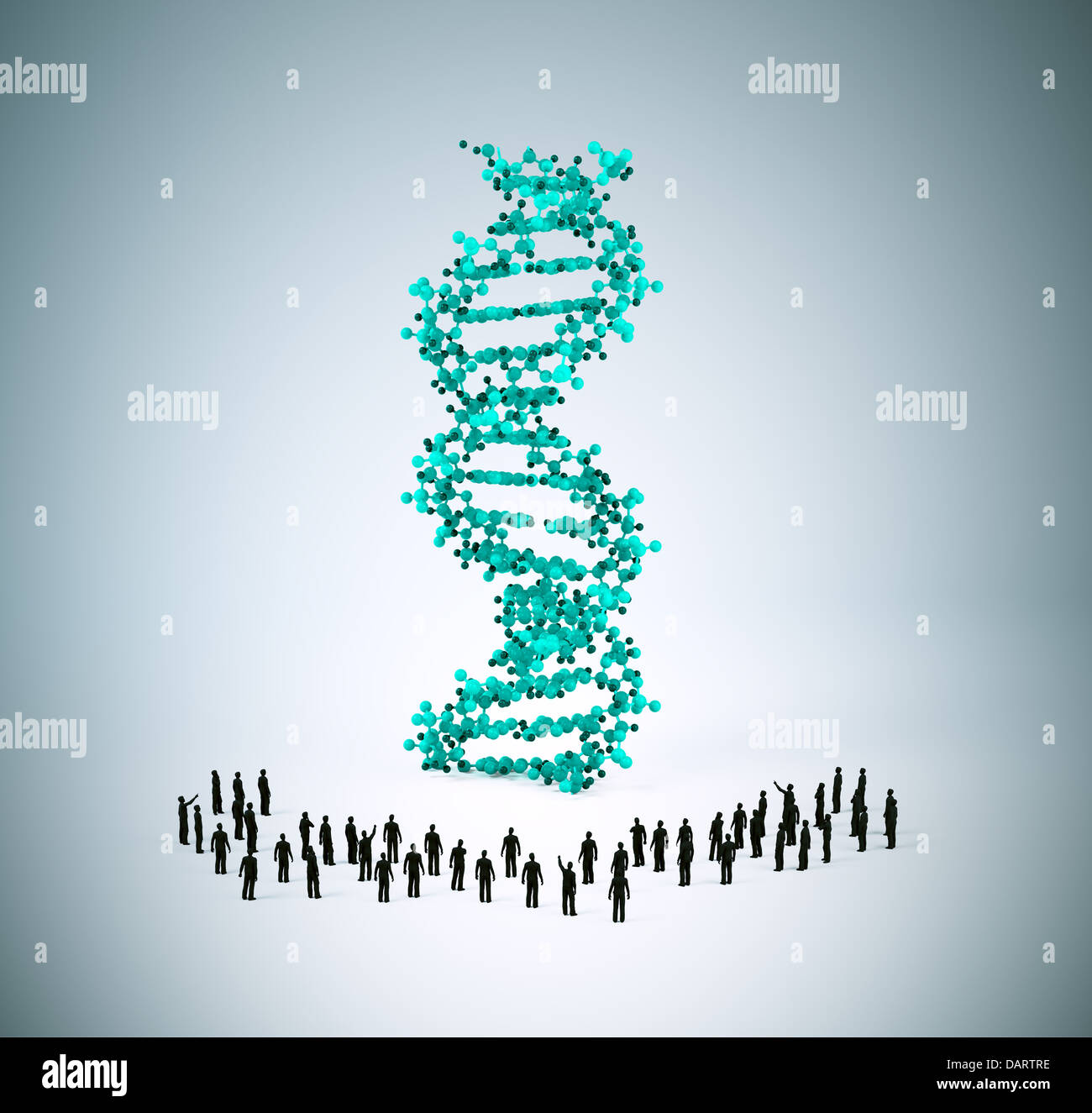 Tiny people standing around a DNA strand Stock Photo - Alamy