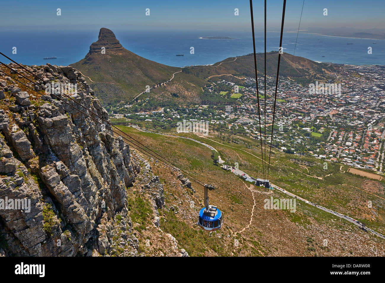 cable car to Table Mountain, view onto Cape Town with Lion Head ...