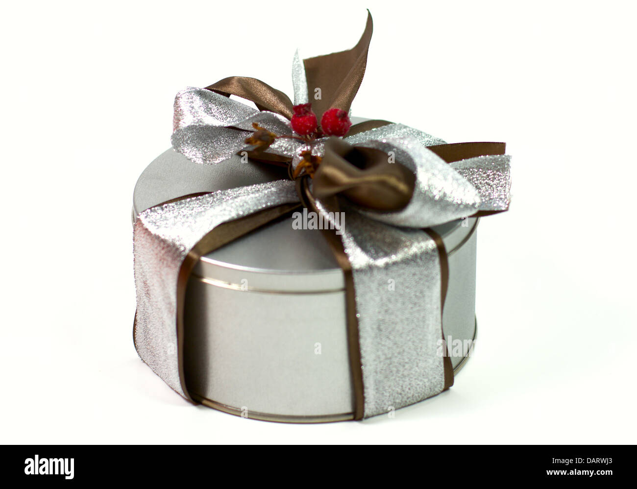 metal gift box with beautiful bow Stock Photo - Alamy