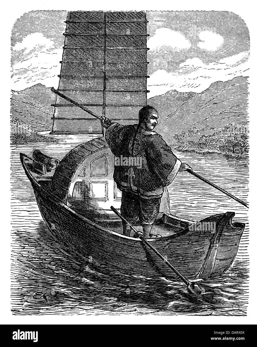 military, China, navy, gunboat on the Yellow River (Huang Ho), wood ...