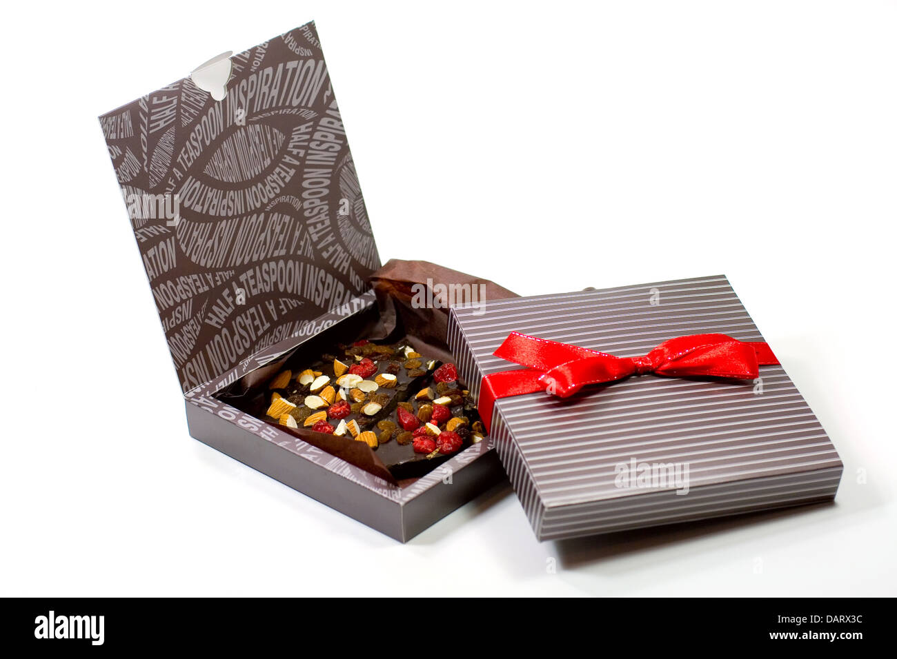 two gift boxes with chocolate Stock Photo - Alamy