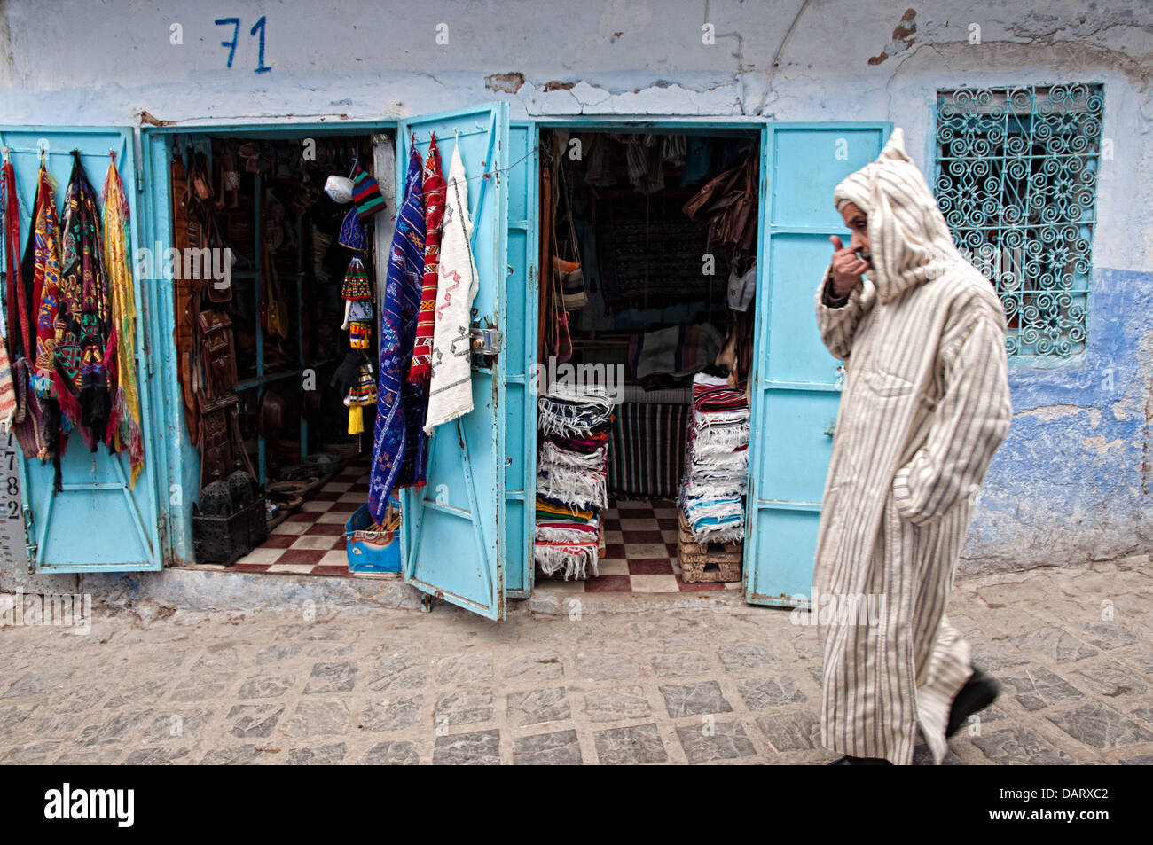 Textile shops in the medina of Chefchaouen, Rif region, Morocco Stock ...