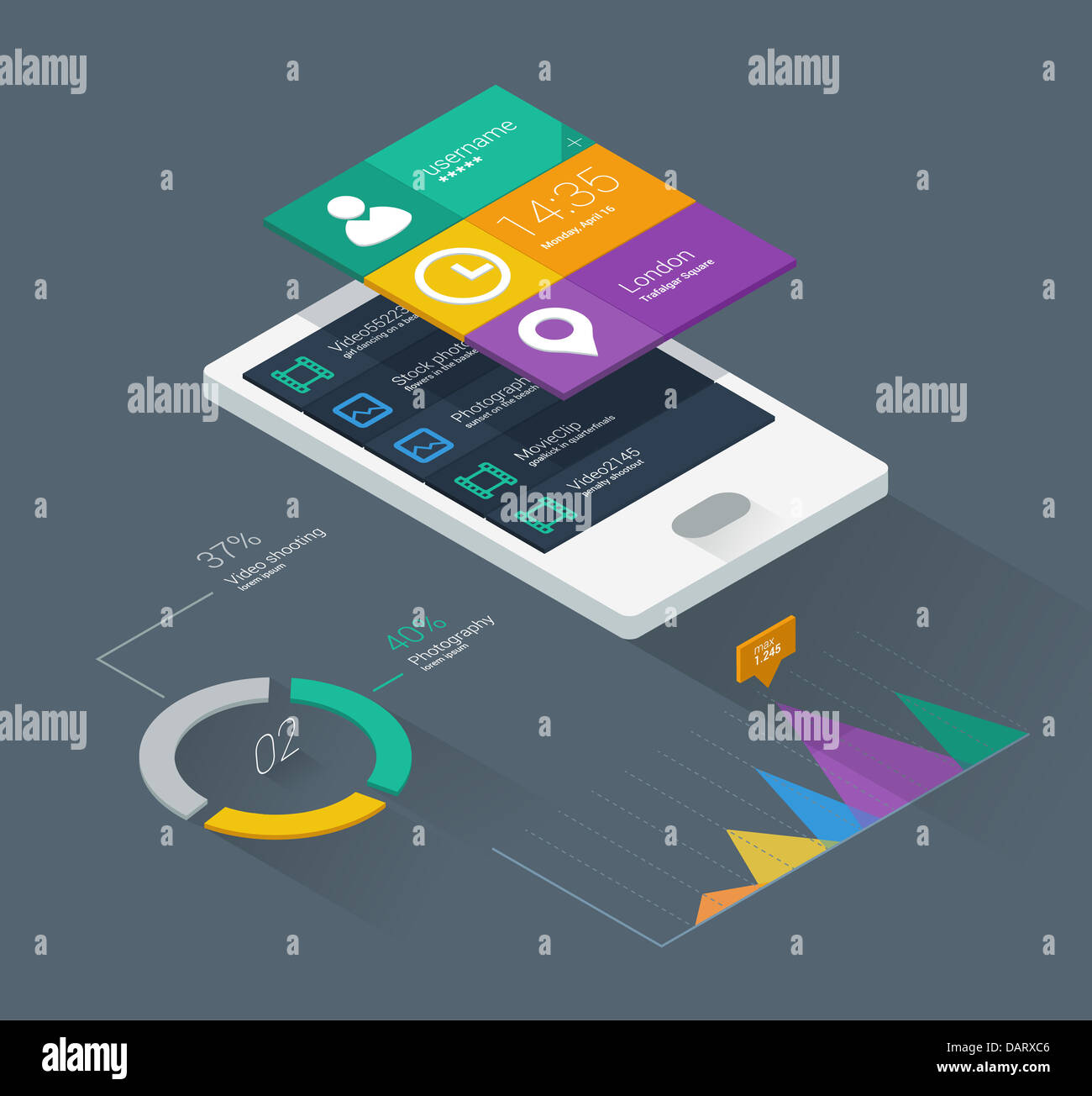 mobile phone infographics in flat color design Stock Photo - Alamy