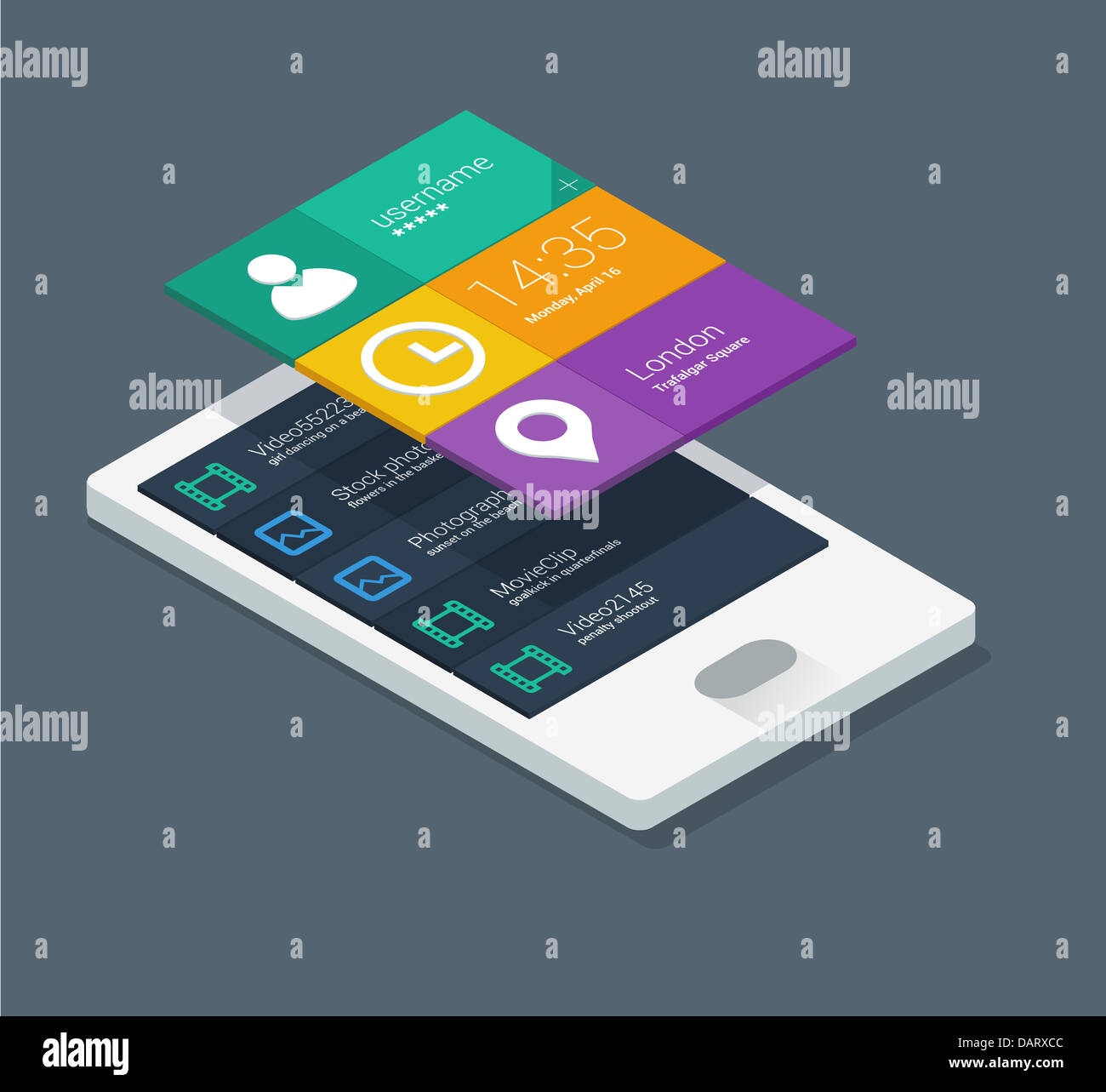 mobile application concept in flat colors and isometric design Stock ...