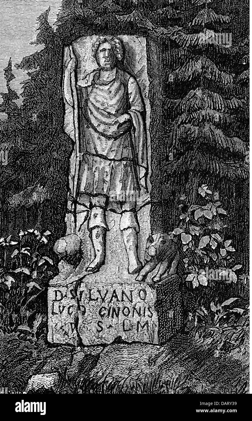 Silvanus, Italic God of the forest, full length, wood engraving, 19th ...