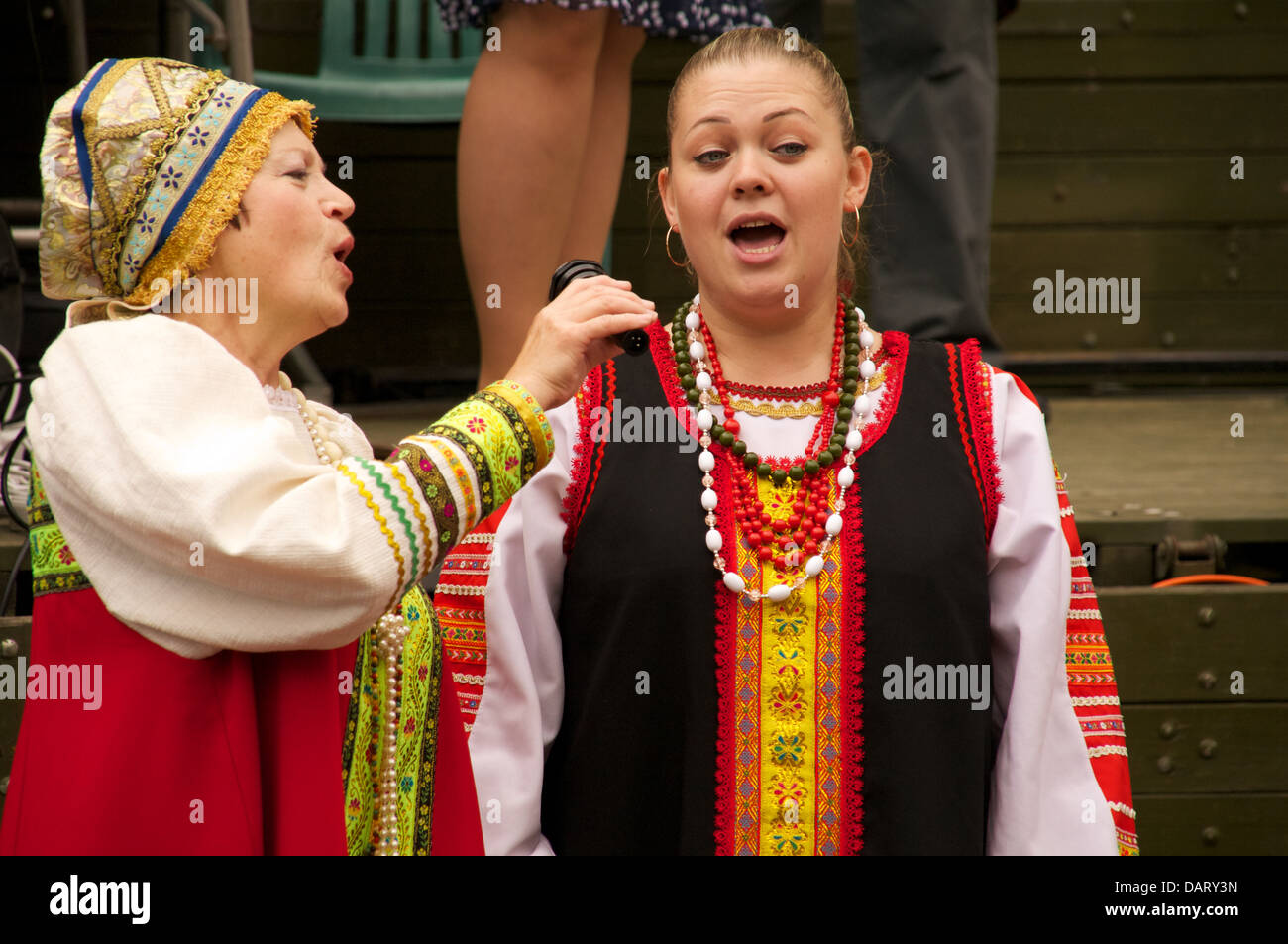 women in russian national dress sang on the street on City Day ...