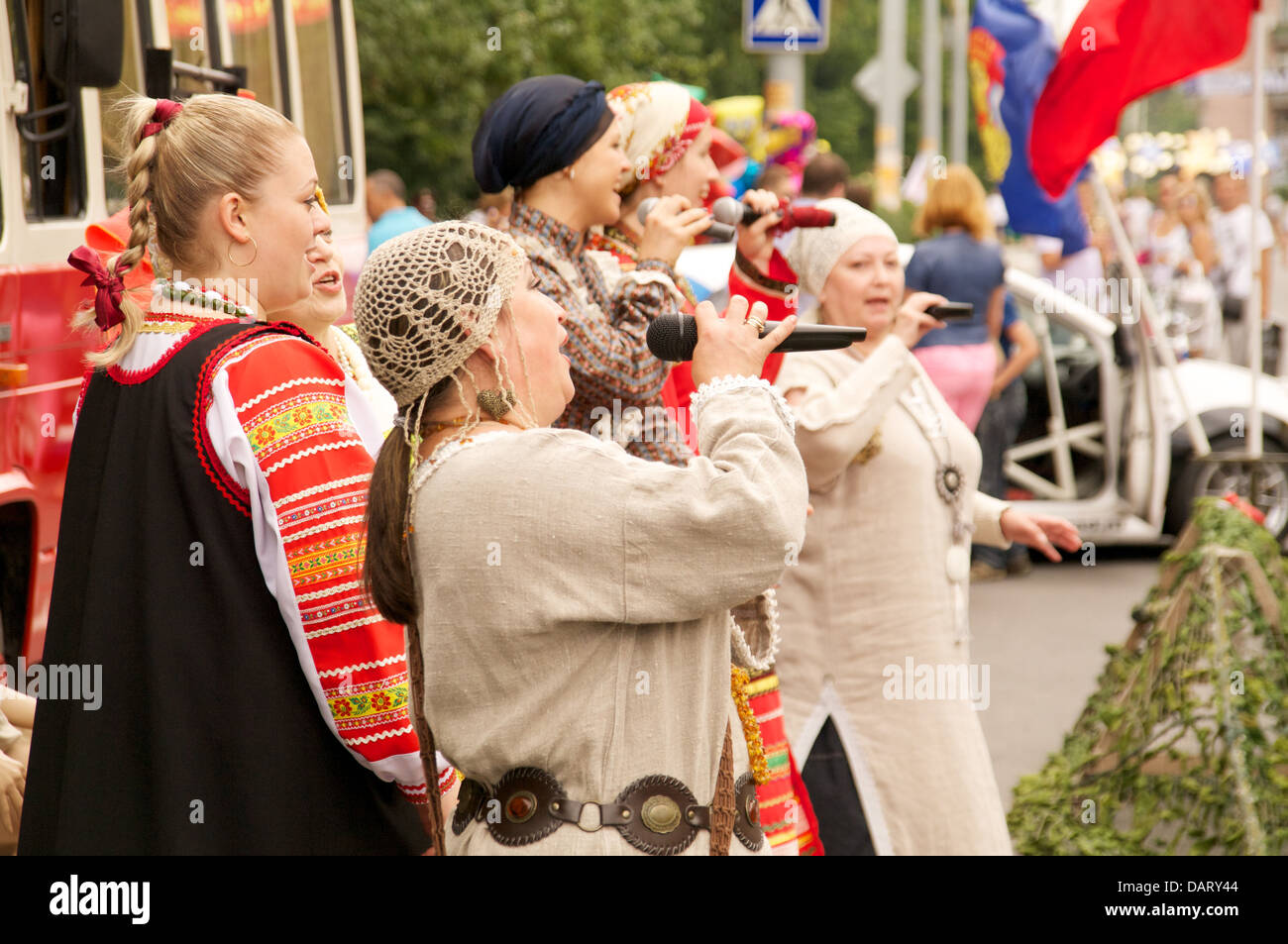women in national dress sang on the street on City Day of Kaliningrad ...