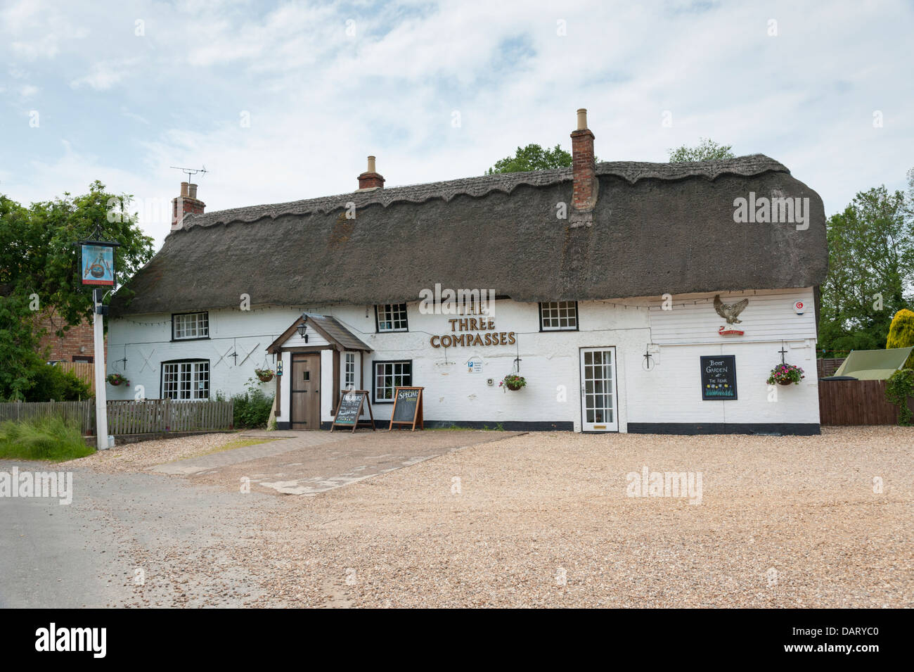 The Three Compasses thatched English Pub at Upper Dean near Huntingdon ...