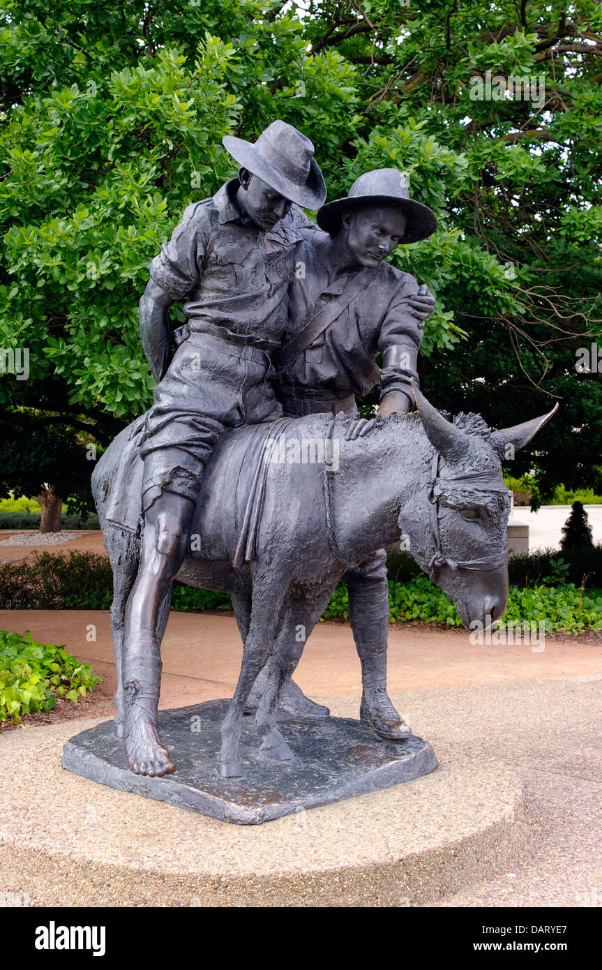 A memorial to Simpson and his donkey at the National War Memorial ...