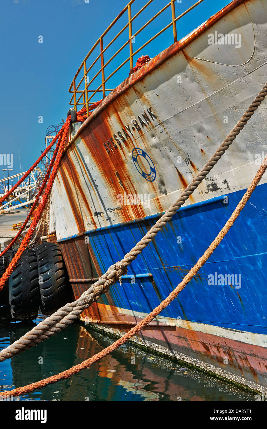 ropes and rusty detail of ship in harbour of Hout Bay, Cape Town ...
