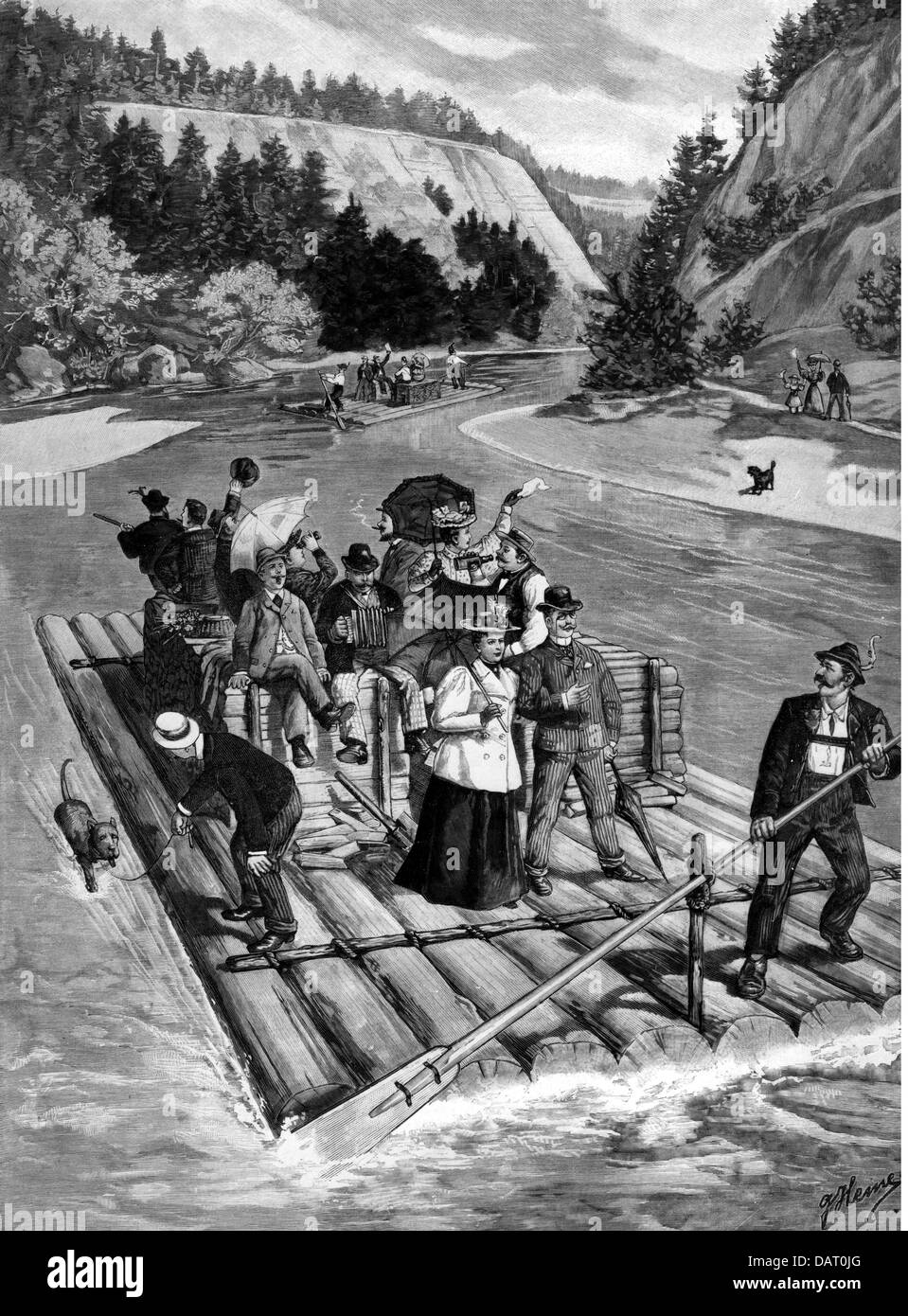 transport / transportation, navigation, raft, raft trip on river Isar ...