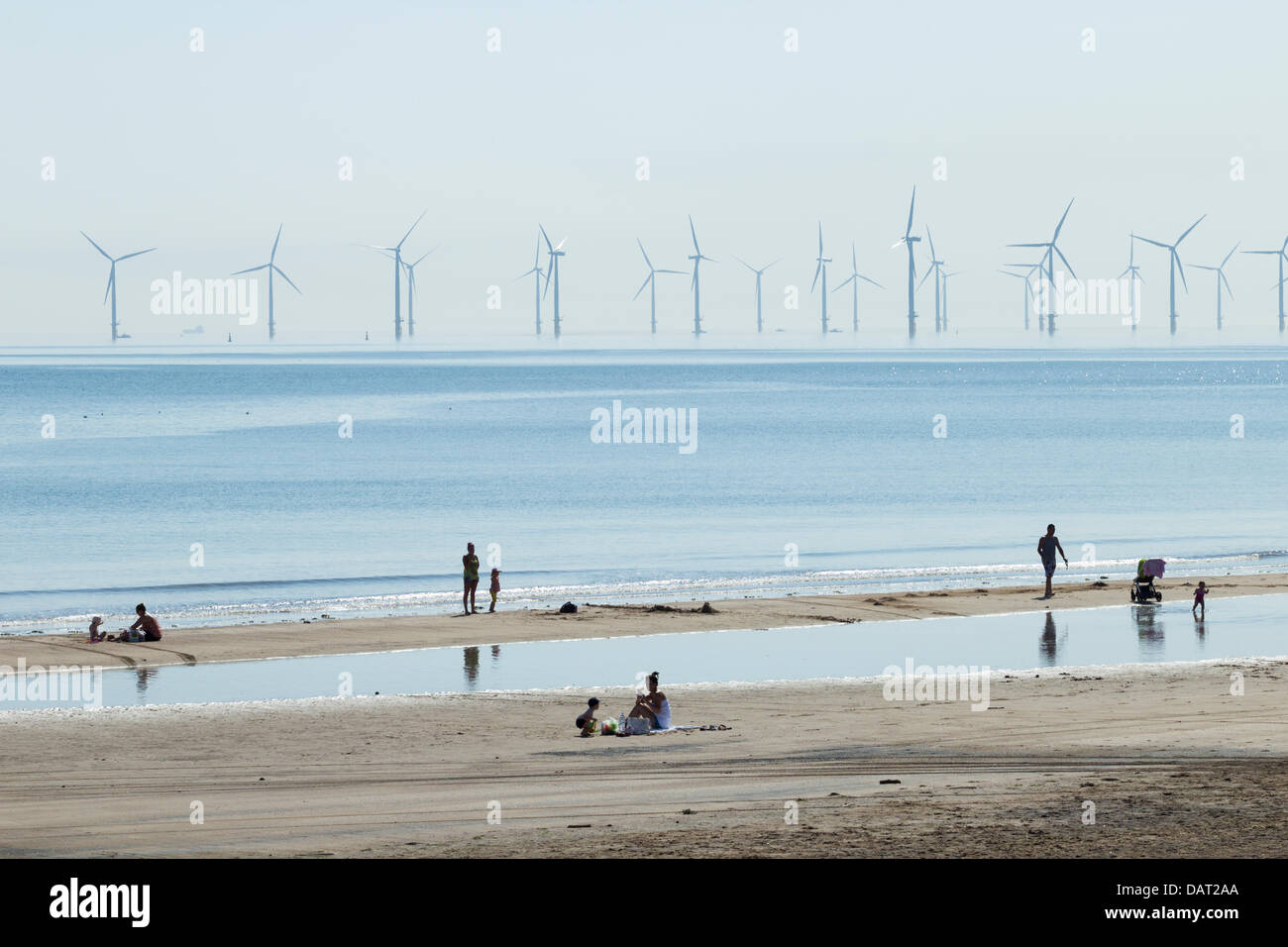 View over Seaton Carew beach with Teesside Offshore Wind Farm in ...