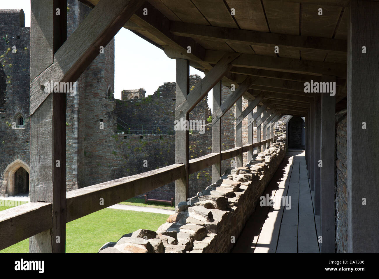Timber fighting gallery inner ward Caerphilly Castle, Glamorgan Wales ...