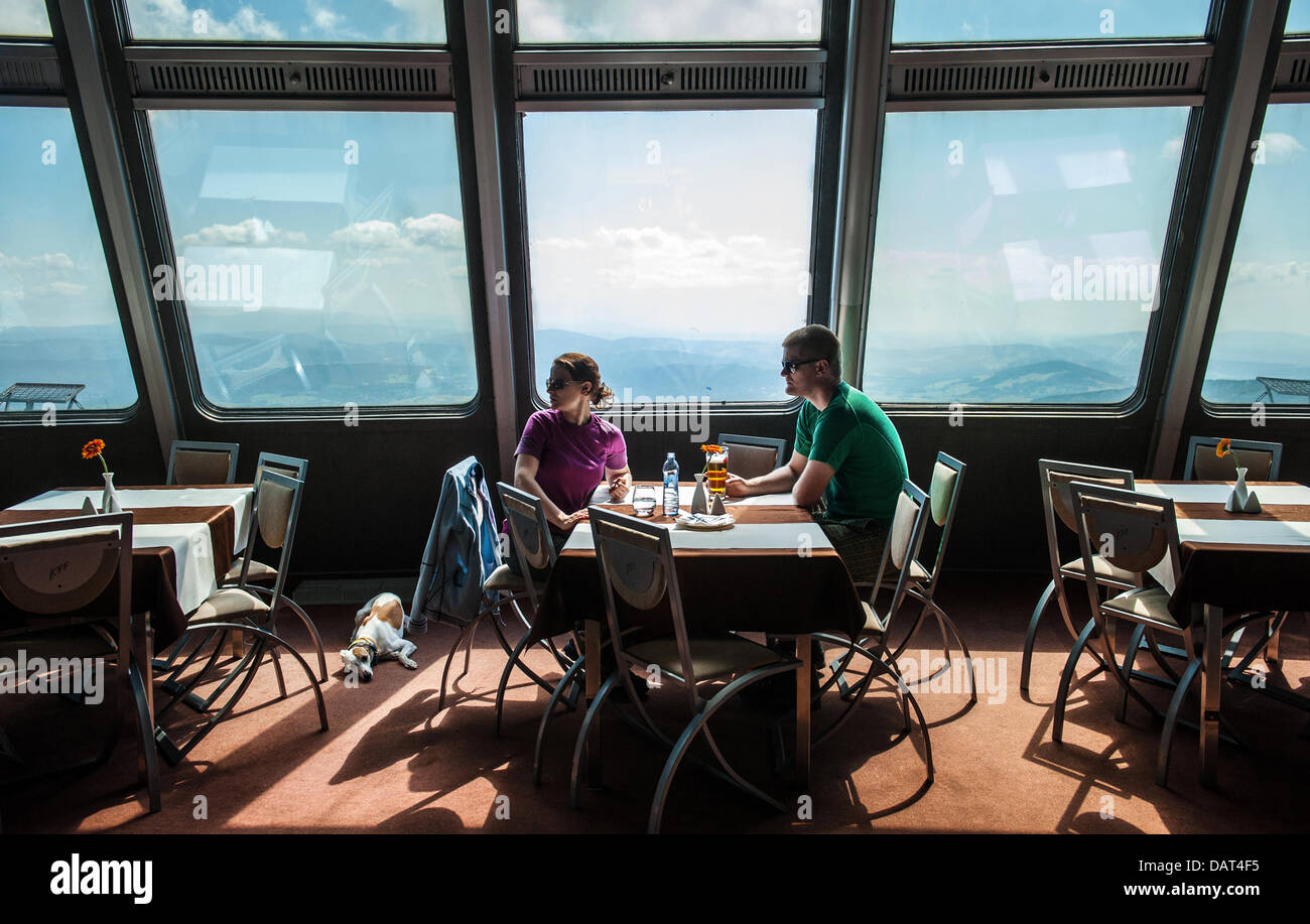 Interior of mountain hotel and television tower by famous Czechoslovak ...