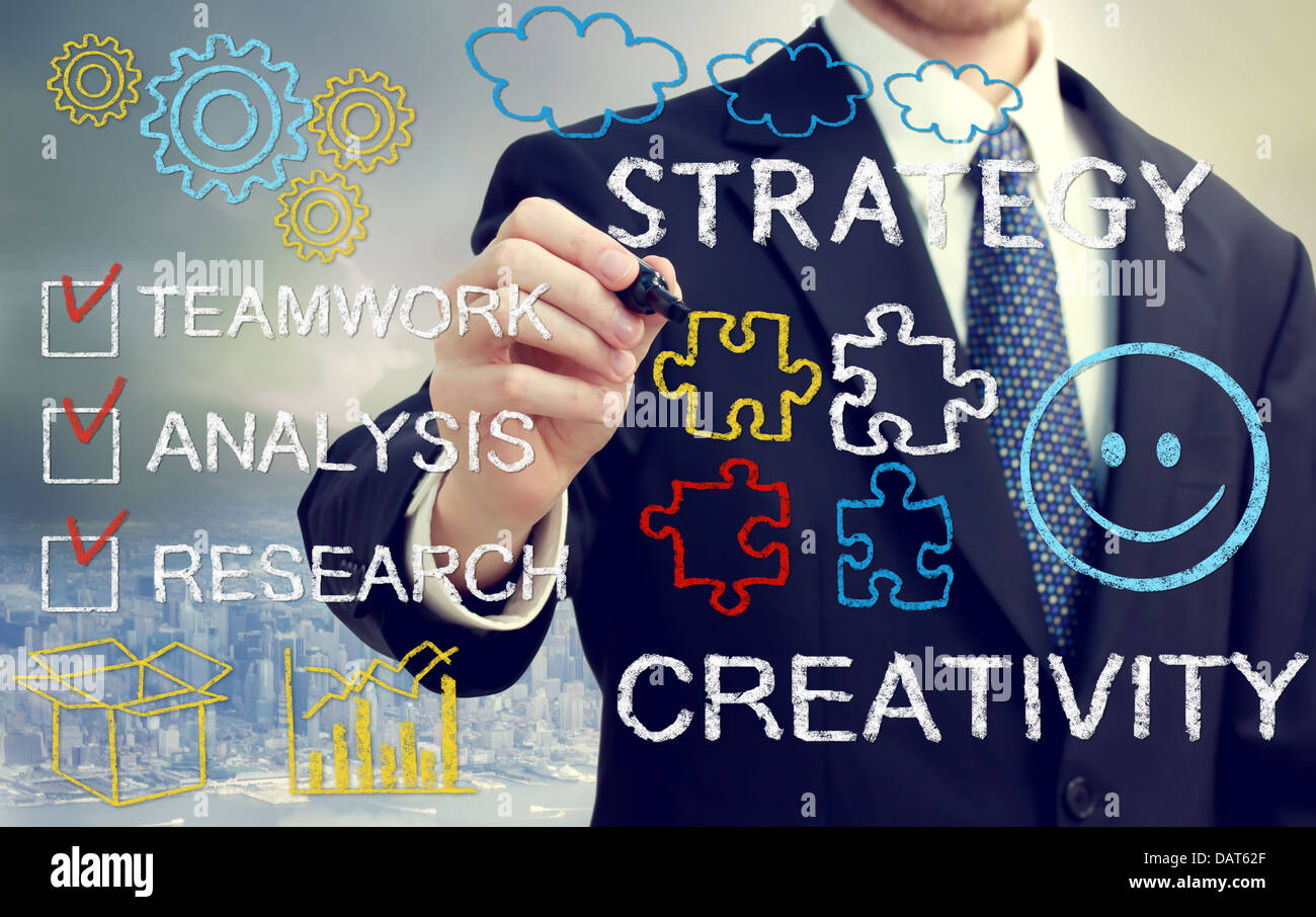 Businessman with concepts of strategy, creativity, teamwork, analysis ...