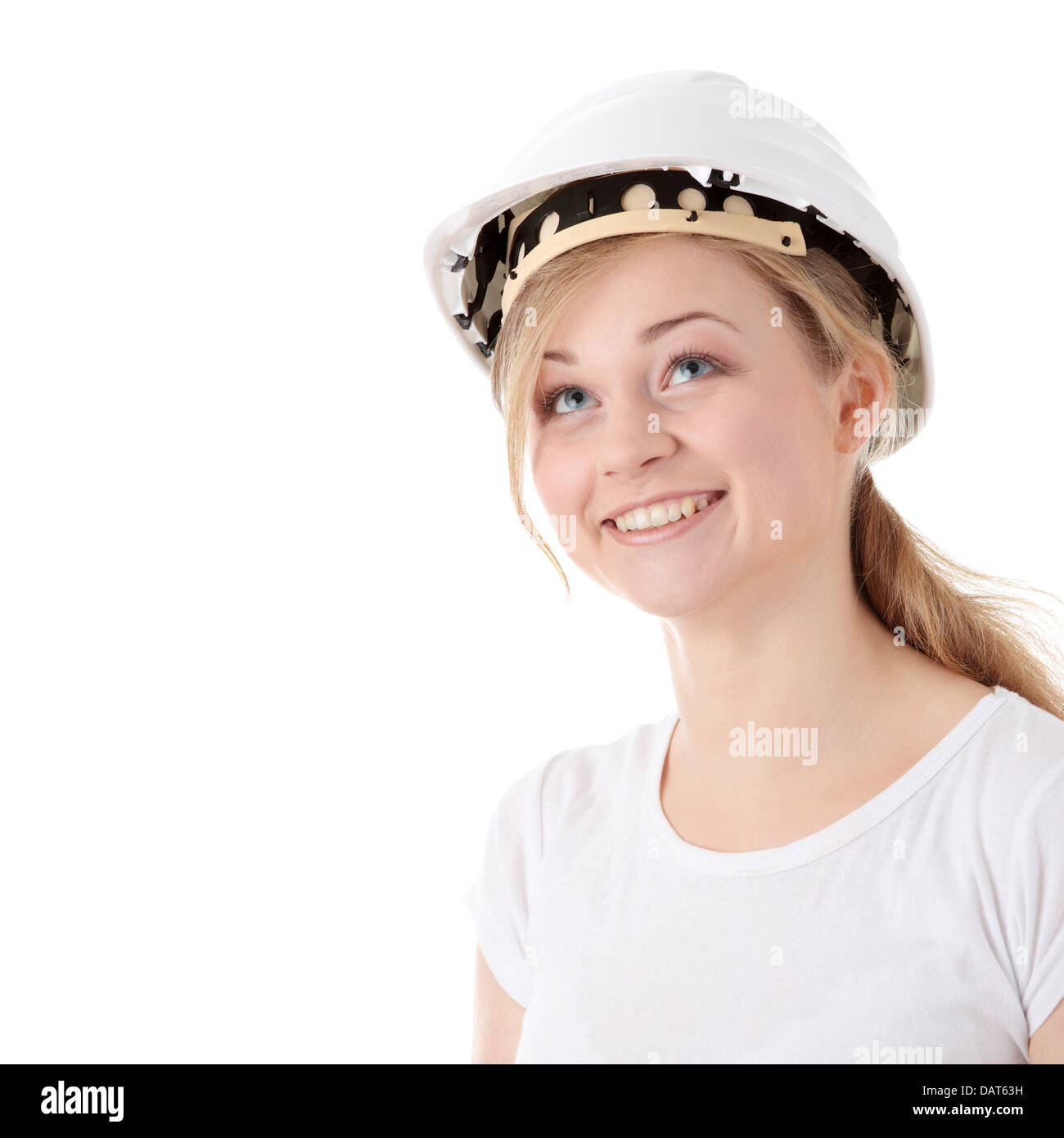 Engineer woman in white helmet Stock Photo - Alamy