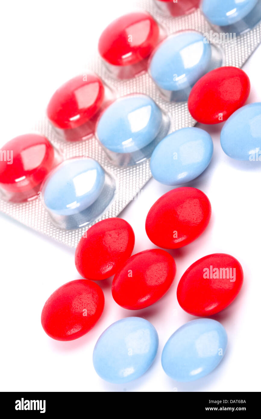 red and blue pills Stock Photo - Alamy