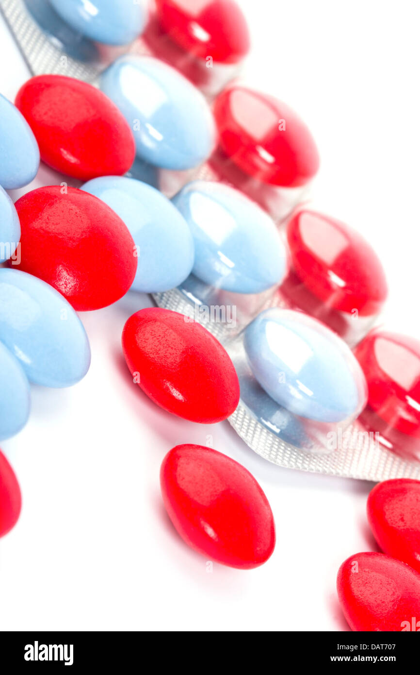 red and blue pills Stock Photo - Alamy