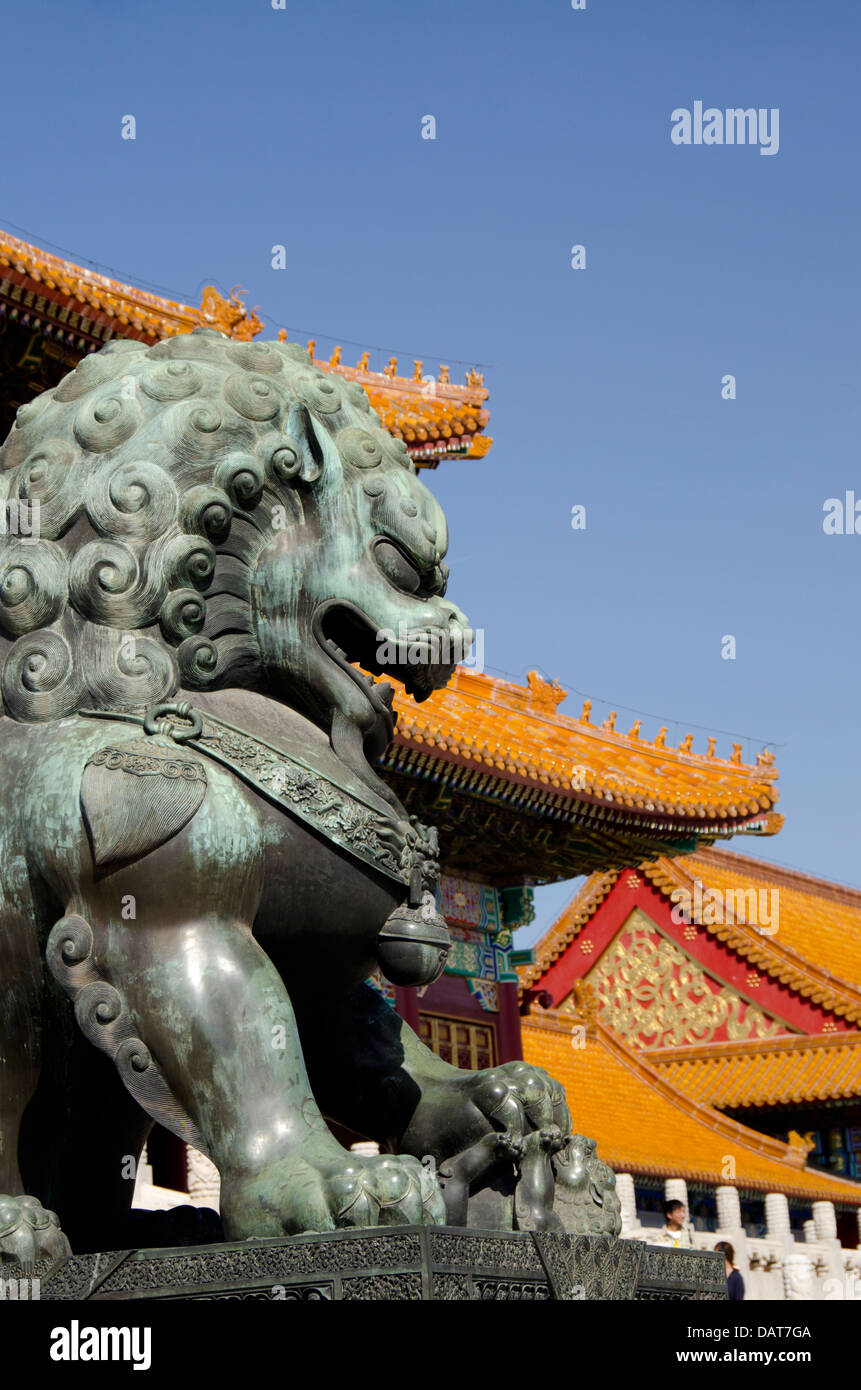 China, Beijing, Forbidden City (aka Zijin Cheng). Bronze mythological ...