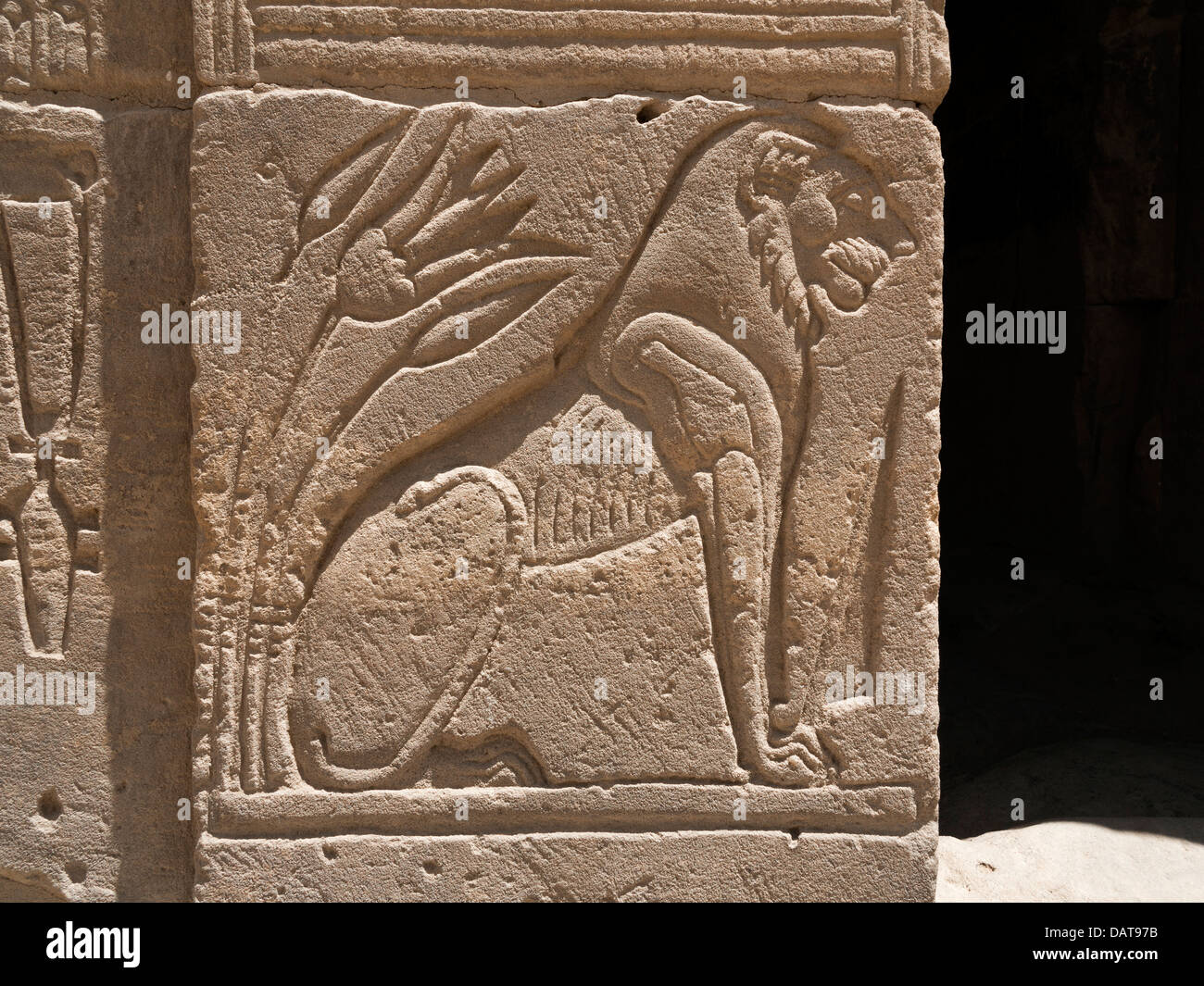 Relief work at the of lion and lotus on door way at Temple of Isis at ...