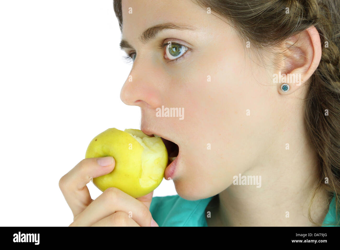Healthy eating: Girl taking a bite of an apple Stock Photo - Alamy
