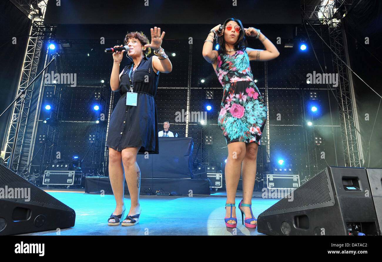 Italian reggae singer Mama Marjas (right) performs during the ...