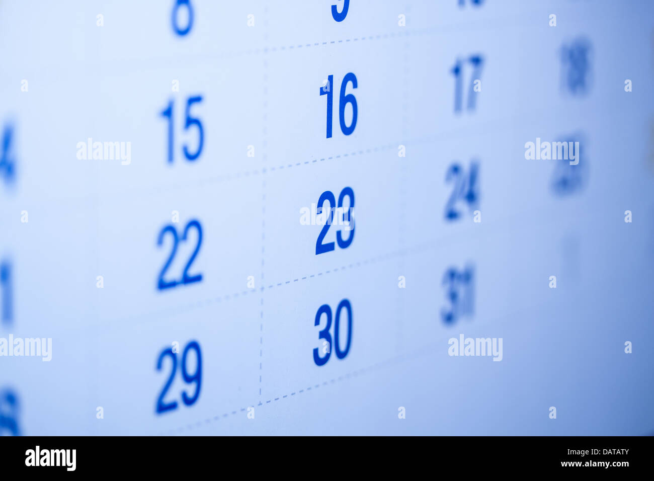 Blue toned calendar page Stock Photo - Alamy