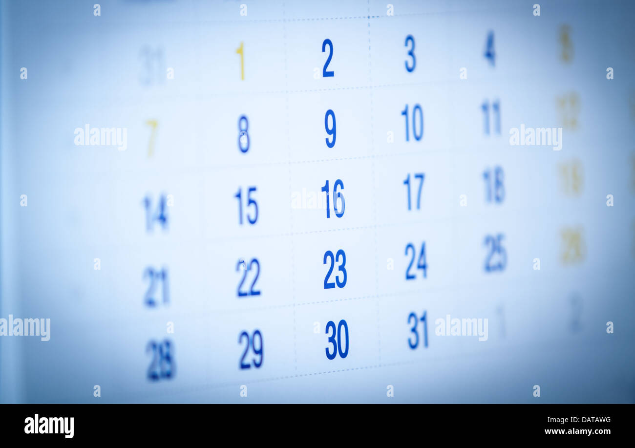 Blue toned calendar page Stock Photo - Alamy