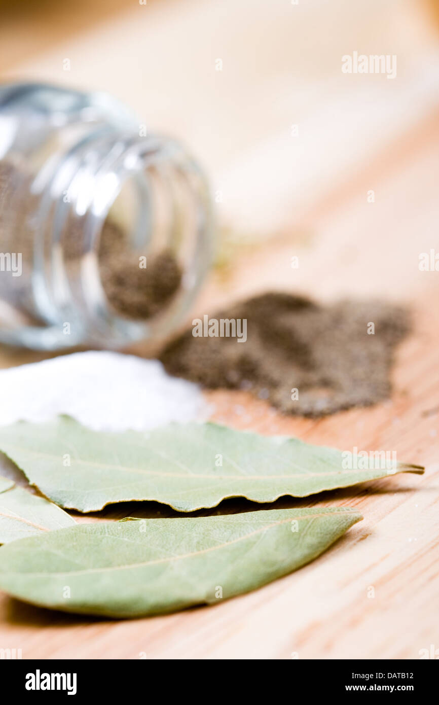 bay leaves, salt and black pepper Stock Photo - Alamy