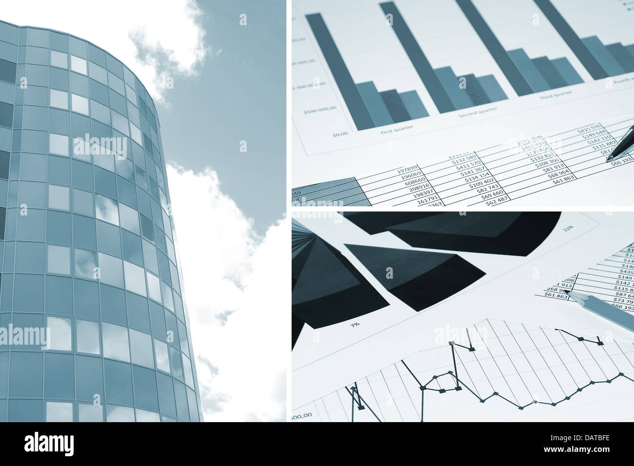 building and financial chart, business collage Stock Photo - Alamy