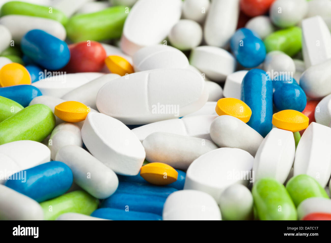 Close-up of pile of drugs, many different pills and tablets of ...