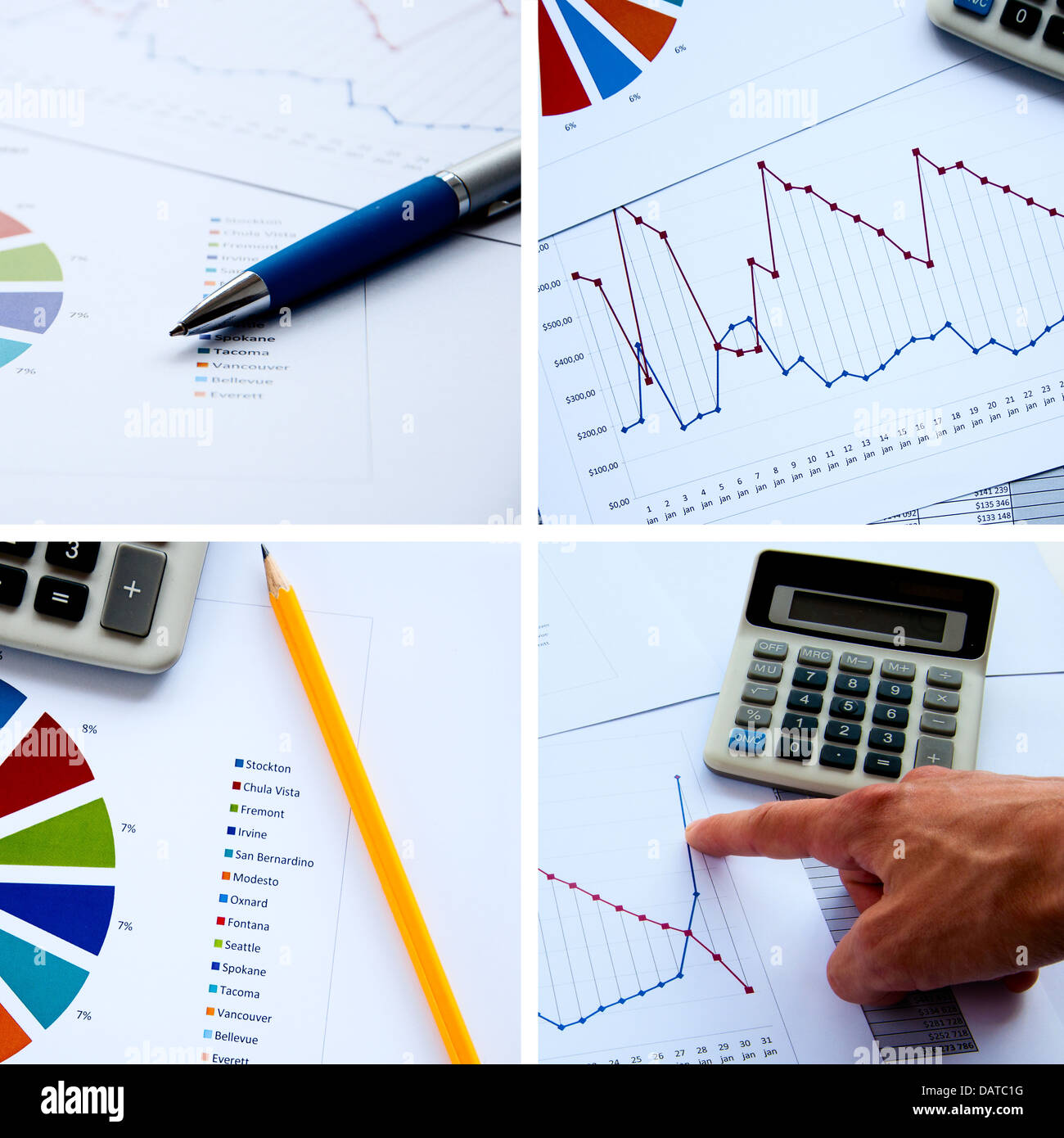 Office buildings and documents, business a collage Stock Photo - Alamy