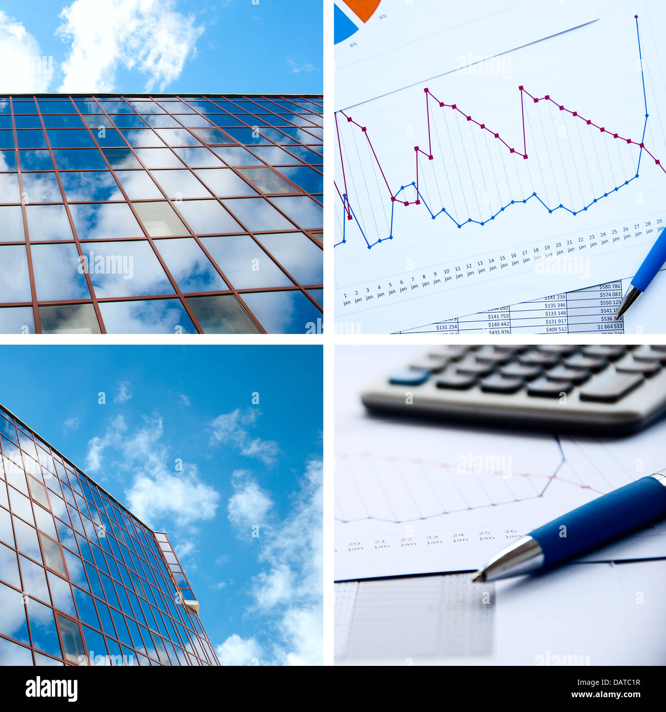 Office buildings and documents, business a collage Stock Photo - Alamy