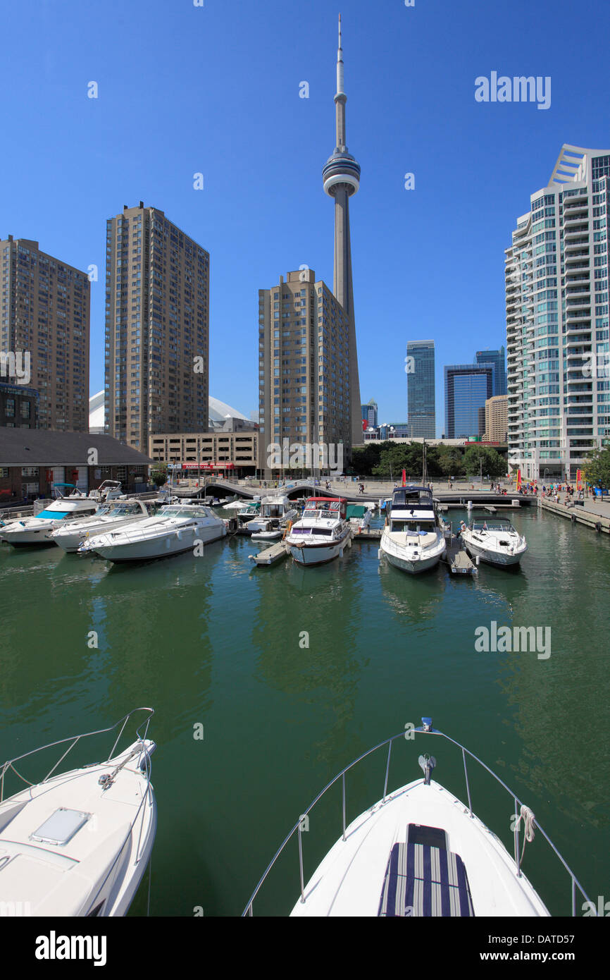 Canada, Ontario, Toronto, Harbourfront, boats, marina, CN Tower Stock ...