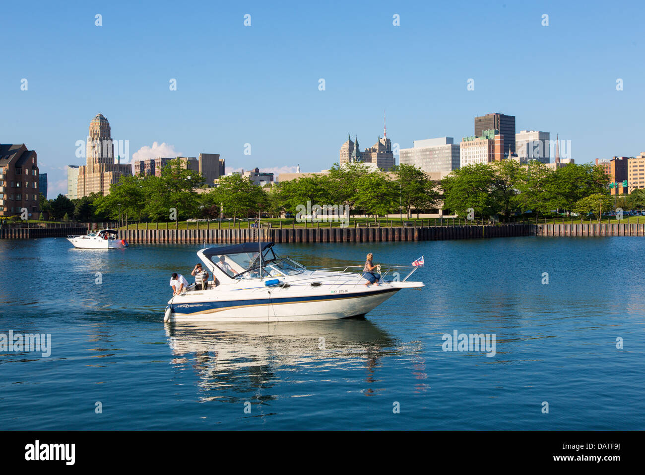 Erie Basin Marina on Lake Erie with city of Buffalo skyline in ...