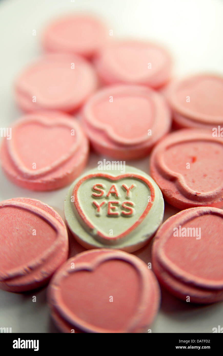 Sweets, Love Hearts. SAY YES, slogan Stock Photo - Alamy