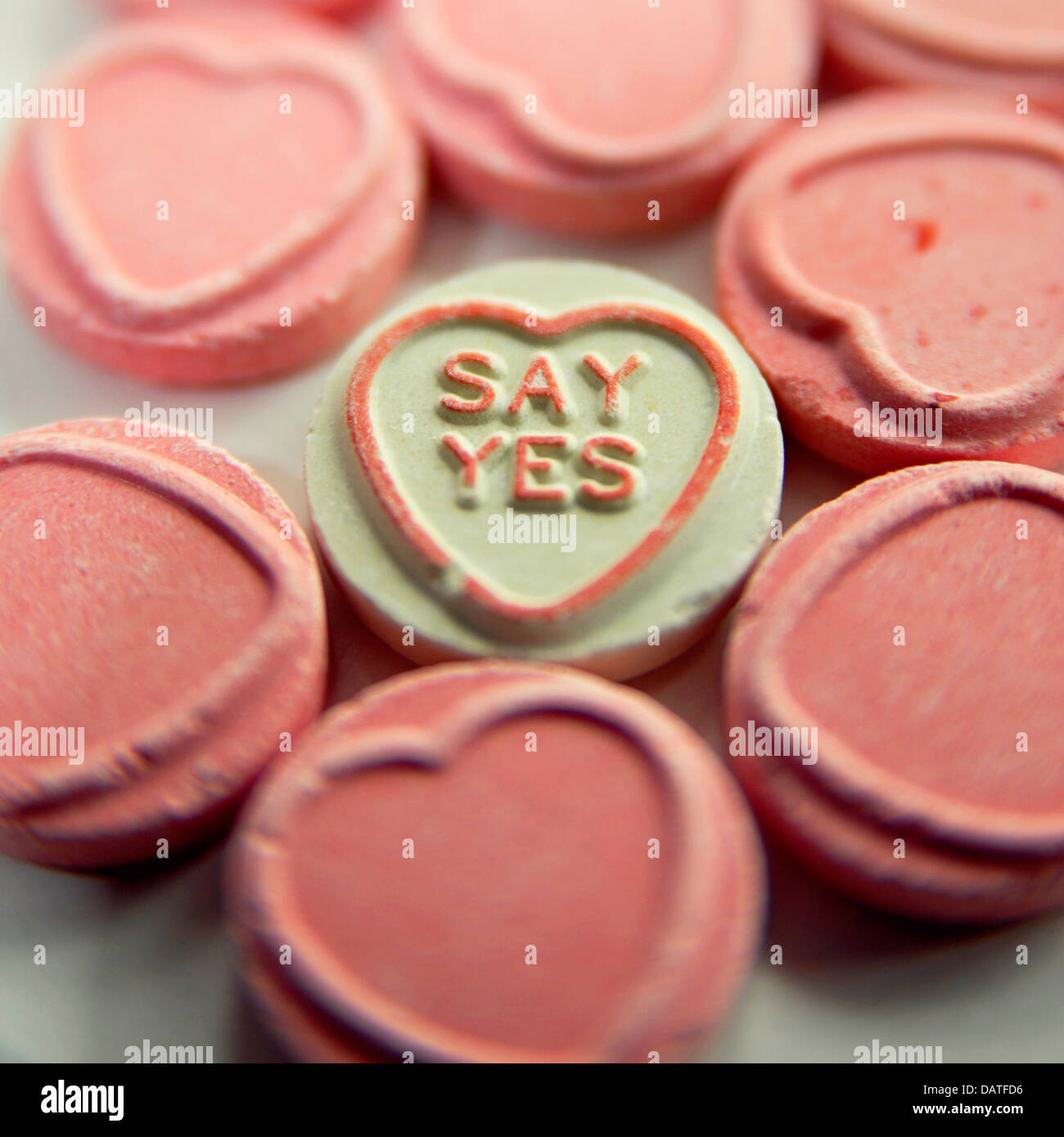 Sweets, Love Hearts. SAY YES, slogan Stock Photo - Alamy
