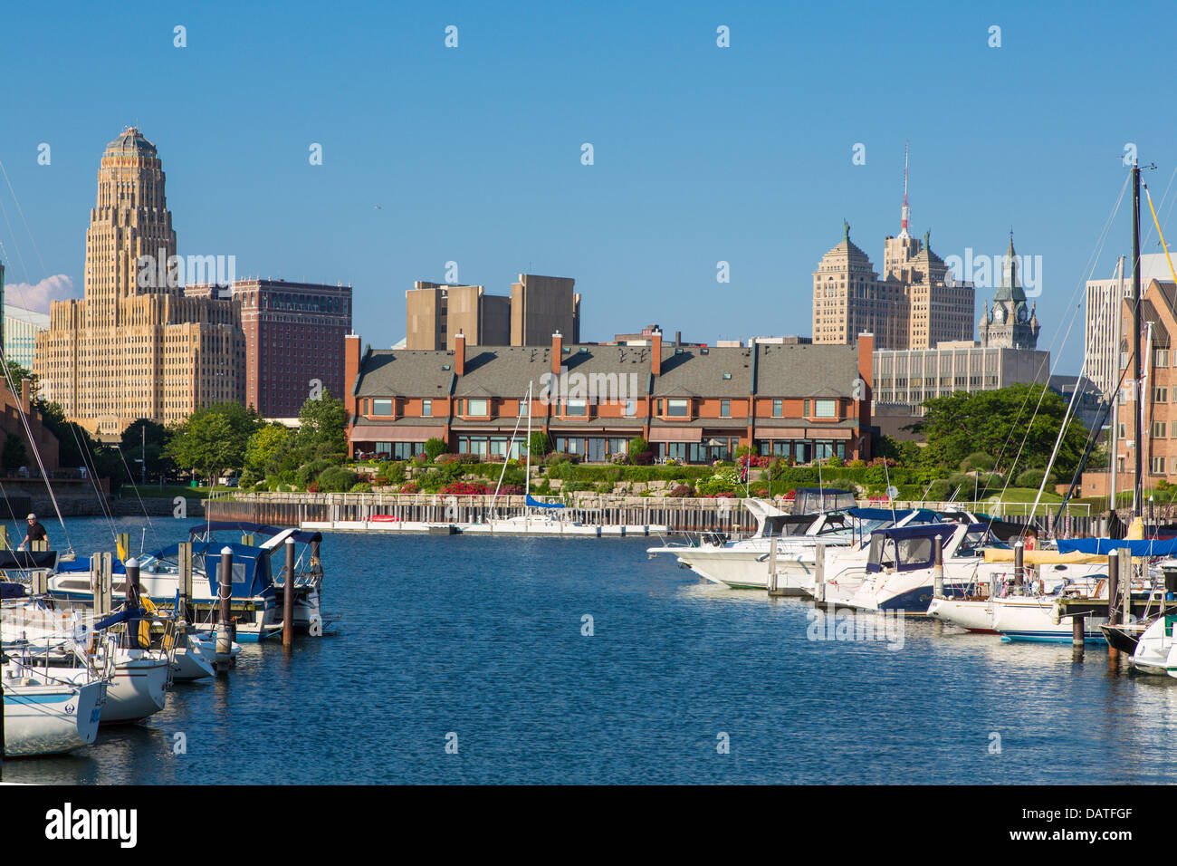 Erie Basin Marina on Lake Erie with city of Buffalo skyline in ...
