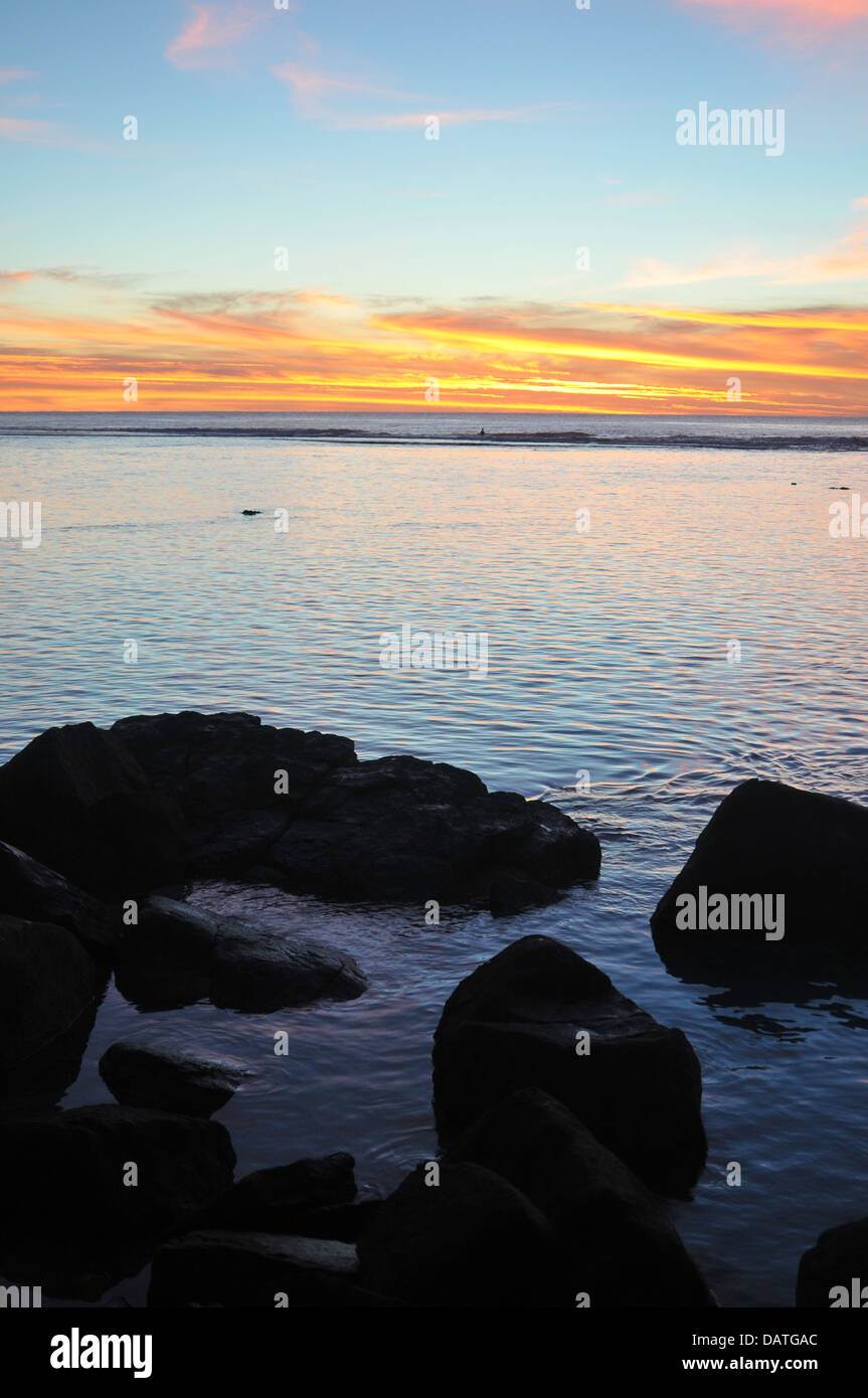 Sunset, Black Rock Beach, Rarotonga, Cook Islands, South Pacific Stock ...