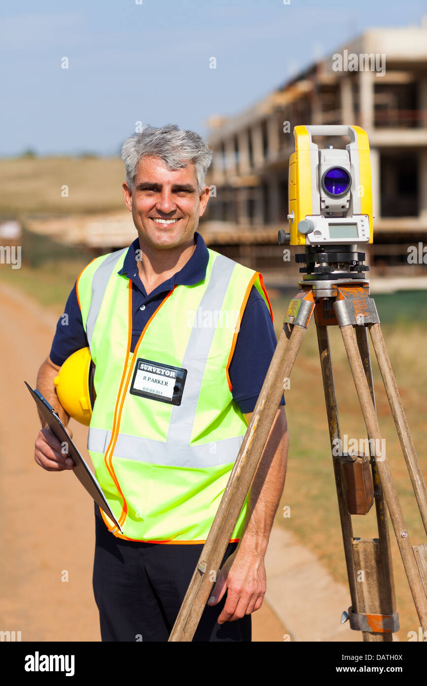 happy senior land surveyor portrait outdoors Stock Photo - Alamy