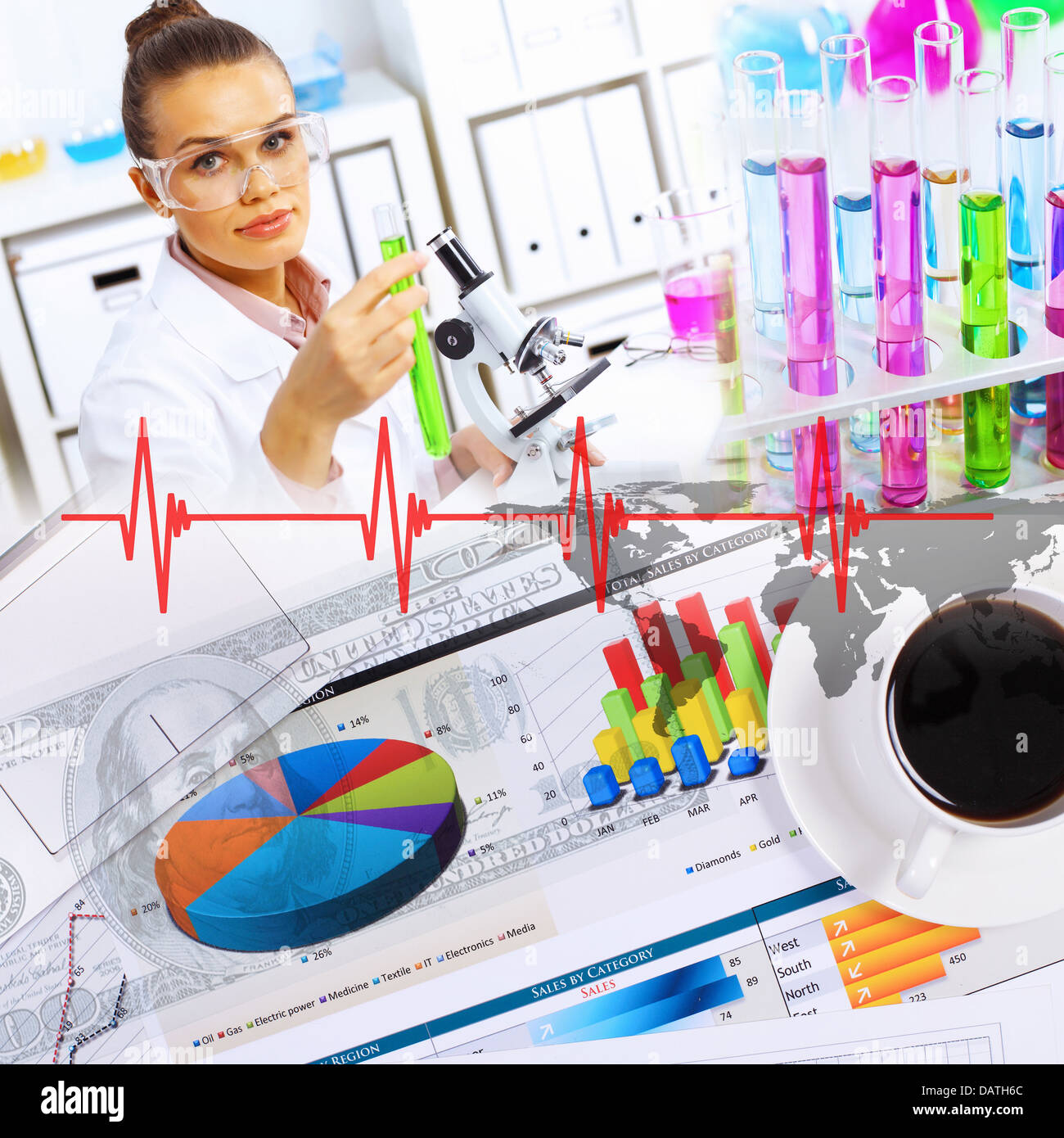 Collage with scientist in laboratory Stock Photo - Alamy