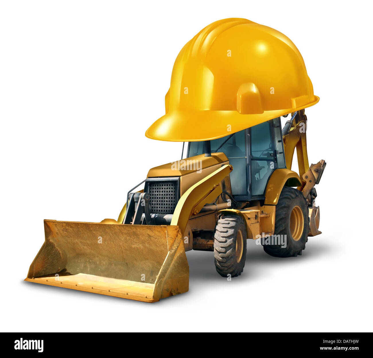 Construction work safety concept with a Bulldozer truck as a yellow ...