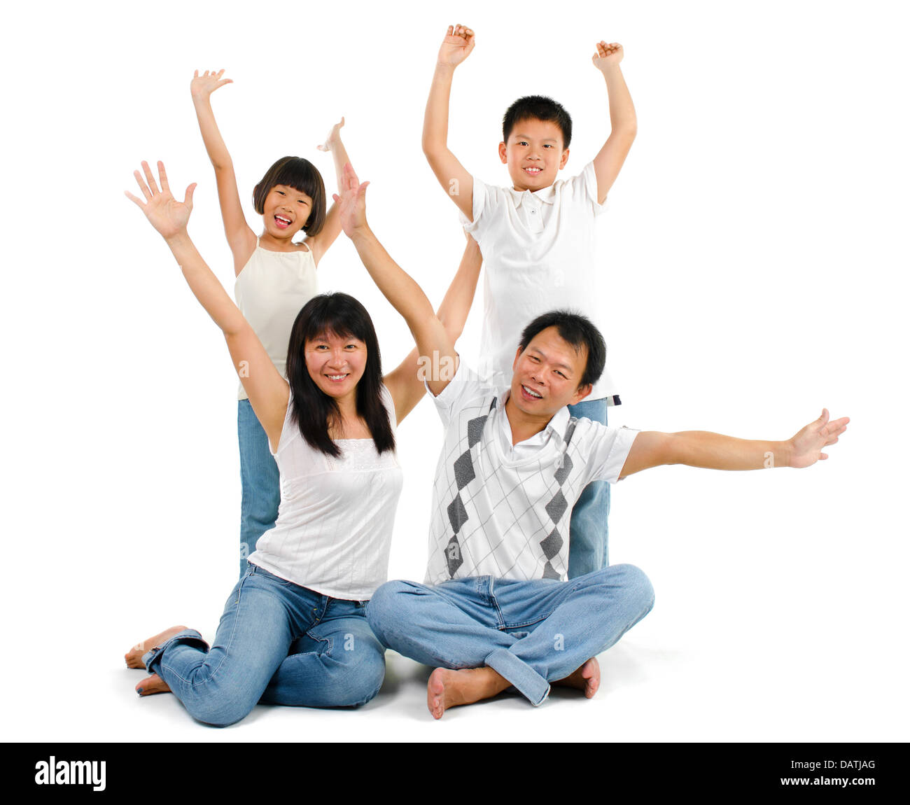 Asian family arms up Stock Photo - Alamy