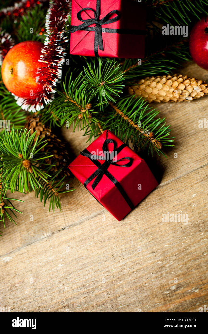 fir tree with pinecones, decorations and apples Stock Photo - Alamy