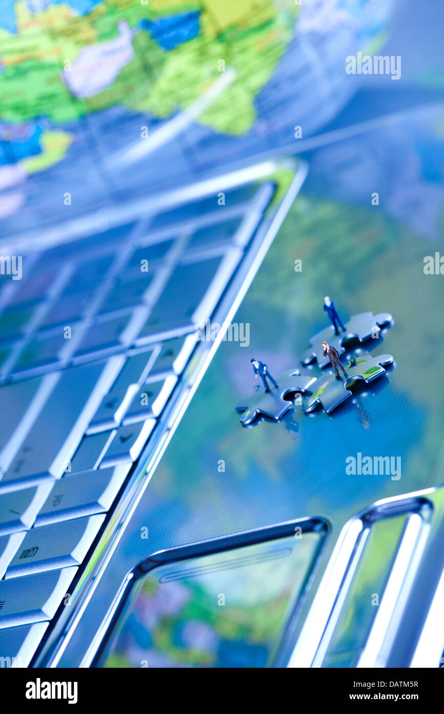 Figure man over computer background Stock Photo - Alamy