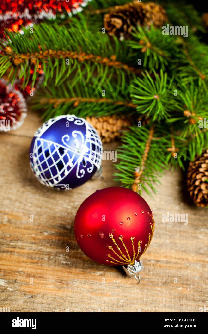 christmas fir tree with pinecones and decorations Stock Photo - Alamy