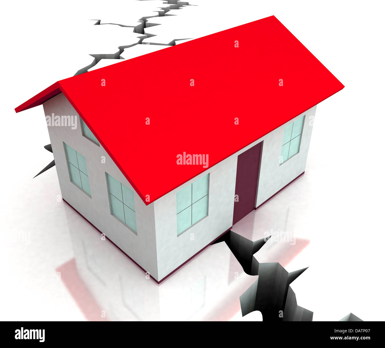 Red Roof House On Crack Shows Disaster Stock Photo - Alamy