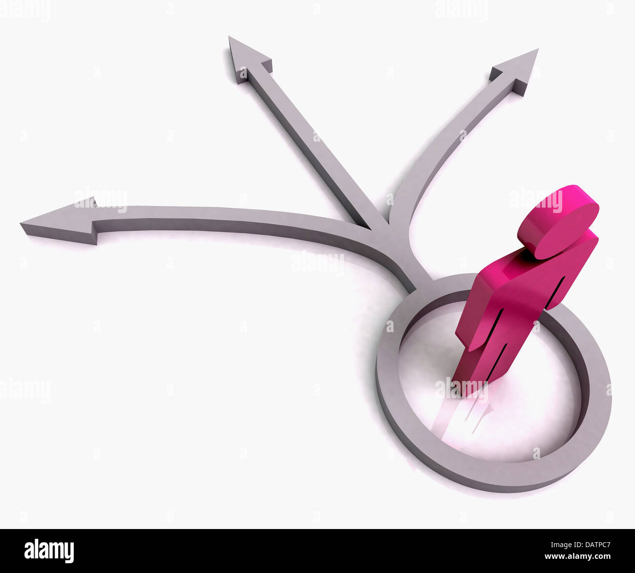 Pink Person With 3 Arrows Shows Choices Stock Photo - Alamy