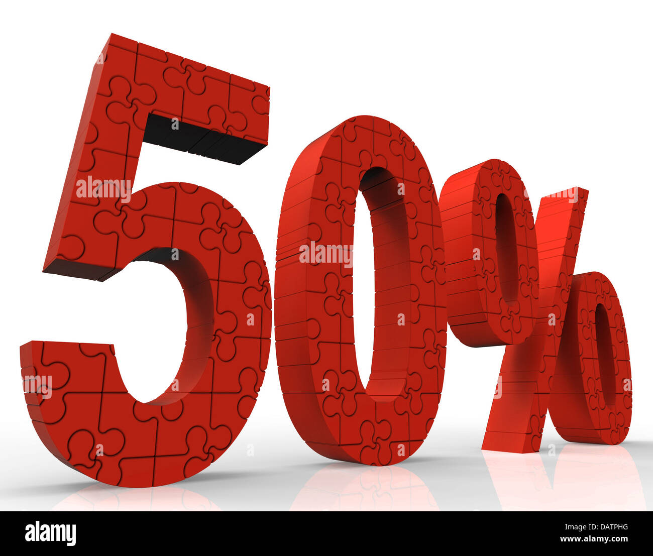 50 Puzzle Shows Big Savings And Price Reduction Stock Photo - Alamy