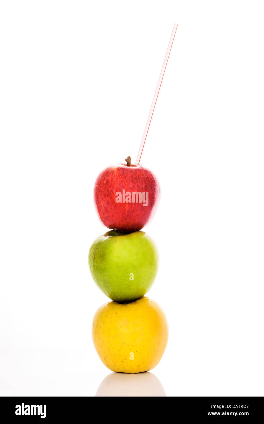 red, yellow and green apples with straw Stock Photo - Alamy